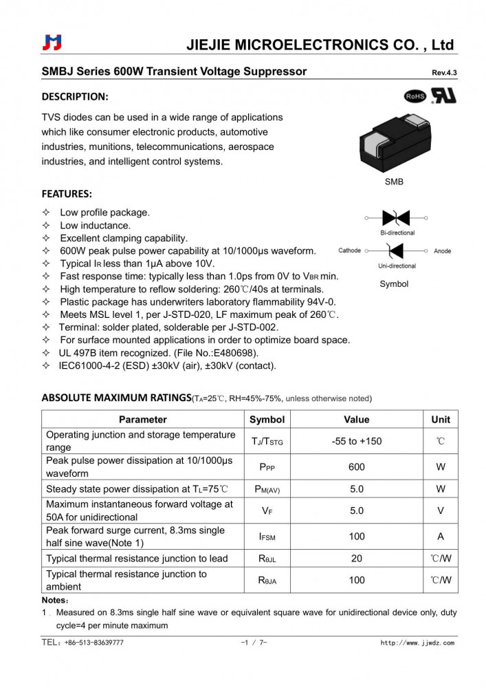 SMBJ series datasheet page 1