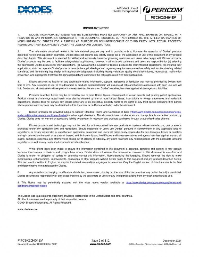 PI7C9X2G404EV datasheet page 2