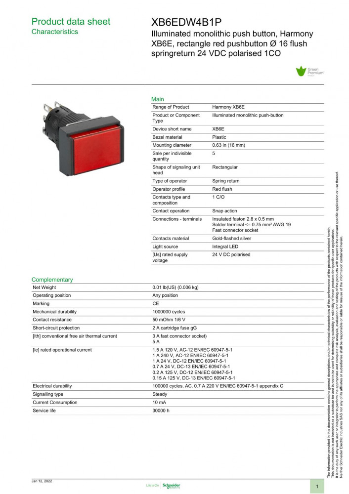 XB6EDW4B1P technical document page 1