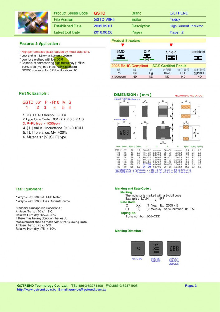 Gotrend GSTC datasheet page 1