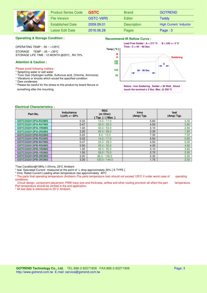 Gotrend GSTC datasheet page 2