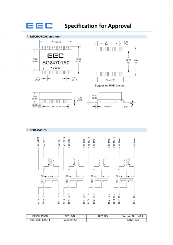 SG24701A0 electrical specification page