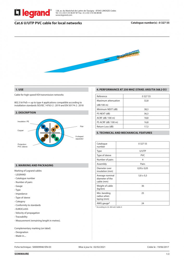 Legrand 032755 technical document, page 1