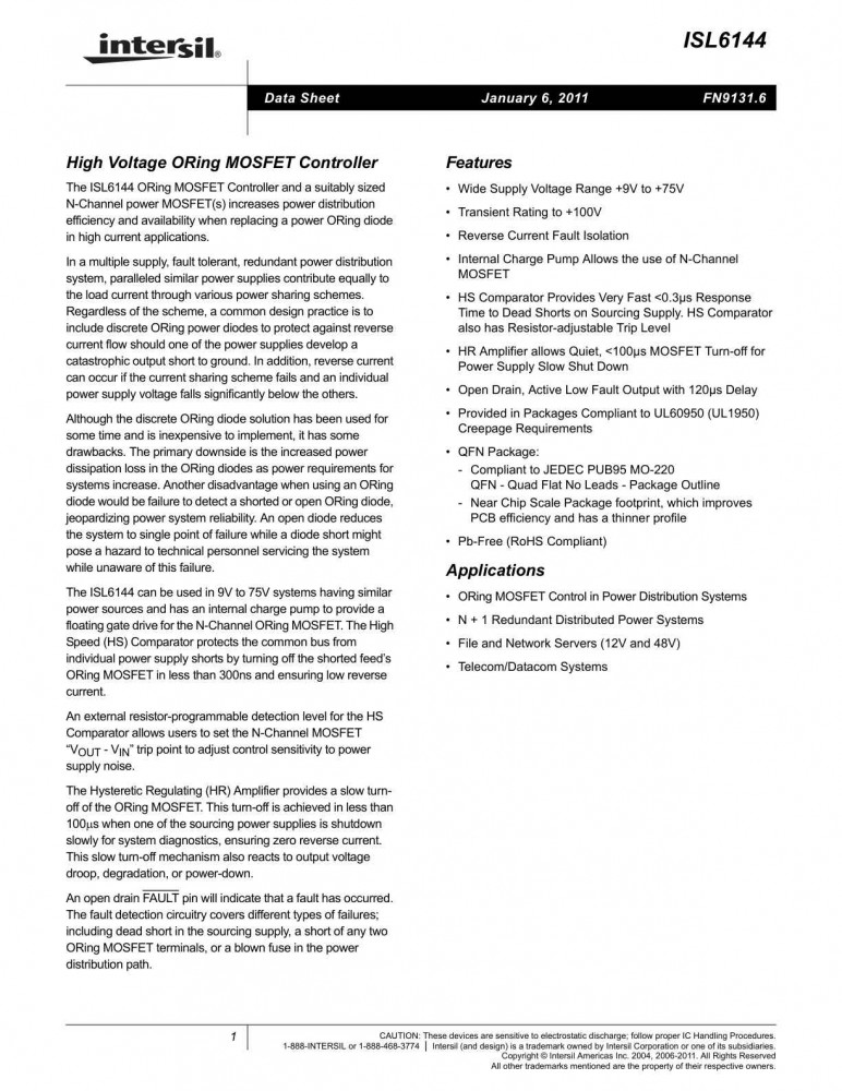 ISL6144IV datasheet page 1