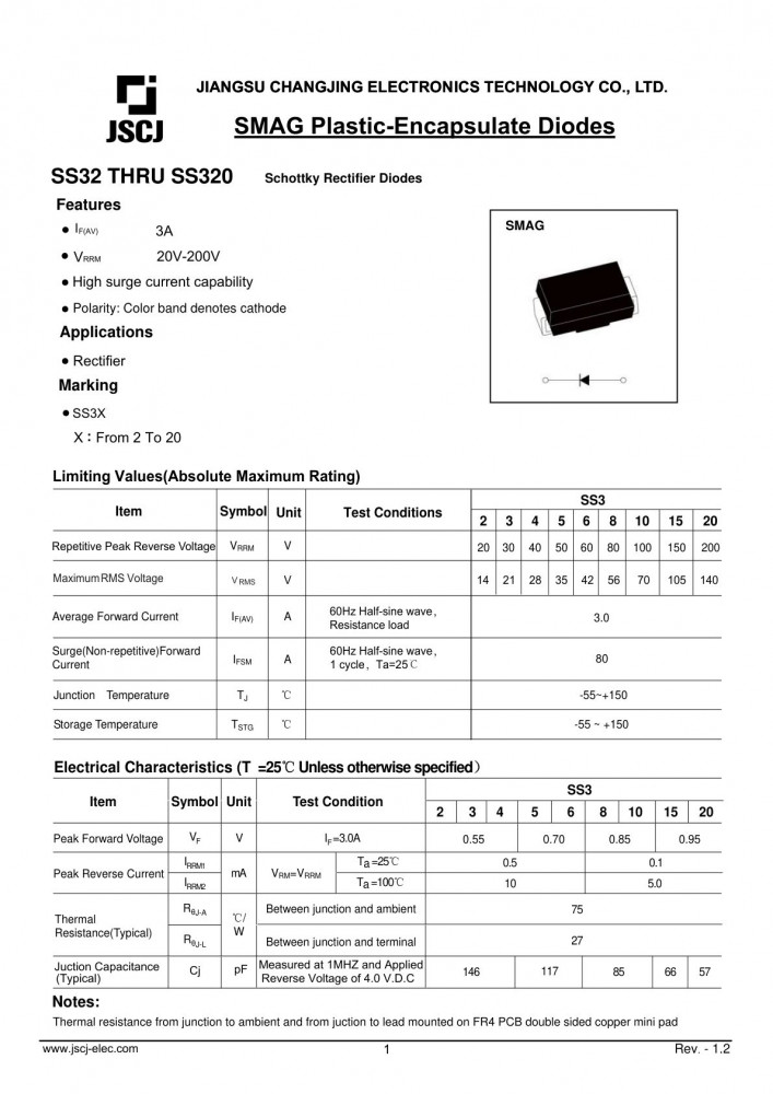 SS32 datasheet page 1