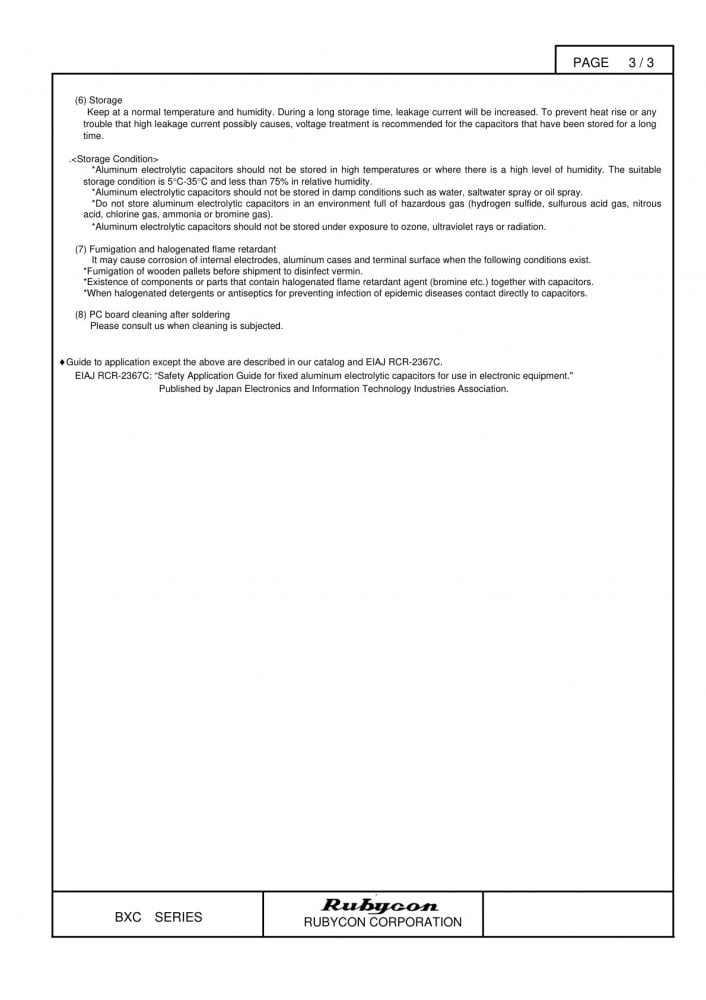 Rubycon BXC Series technical document page 3