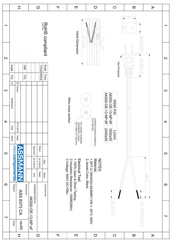 AK500-OE-13-NP-6F technical drawing