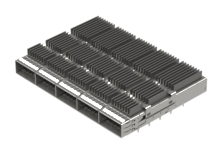 QSFP-DD Cage Assembly, 1-by-5, SAN Fin Heat Sink, Spring Fingers, No Rear Legs, with Press-Fit Pins, Robust for sale