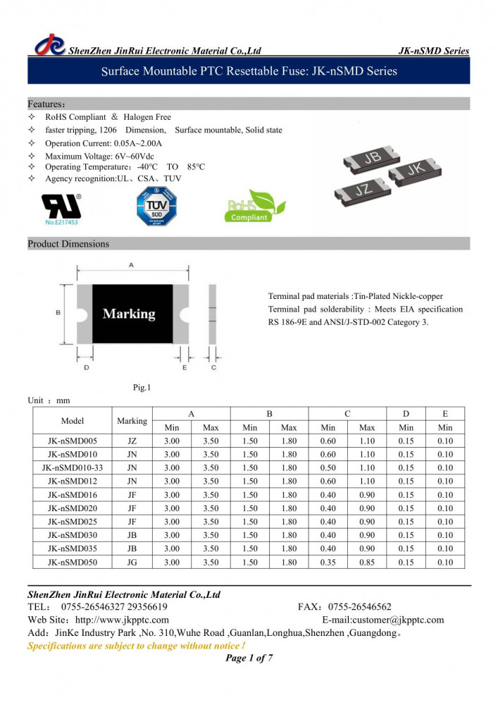 JK-nSMD series datasheet page 1