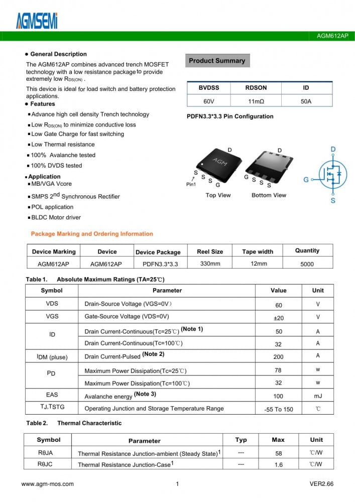 AGM612AP datasheet page 1