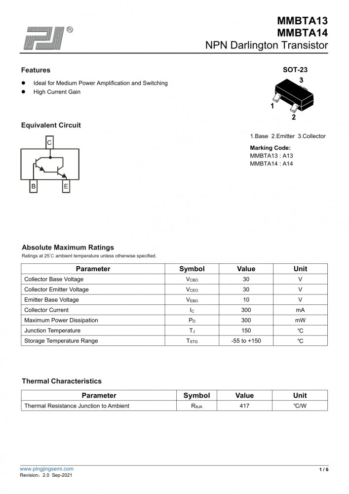 MMBTA13 datasheet page 1