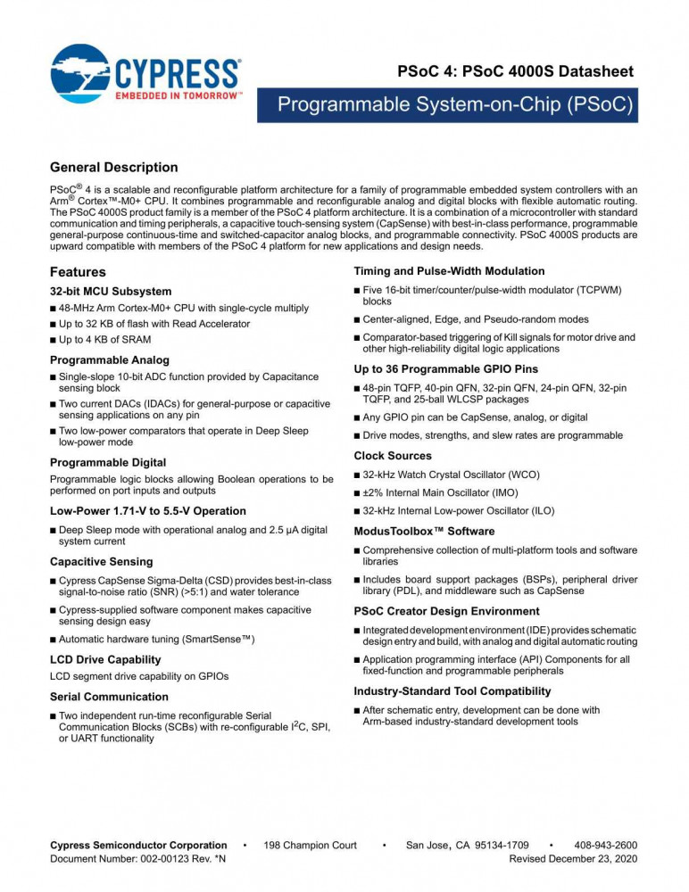 CY8C4045LQI-S412 document page 2