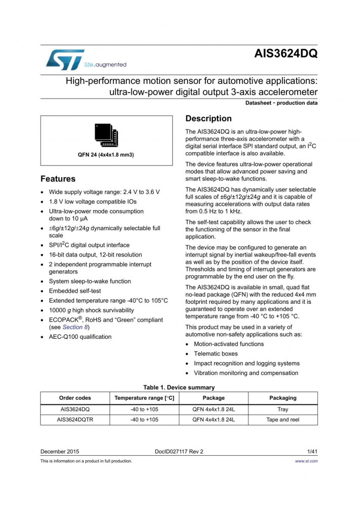 AIS3624DQTR datasheet page 1
