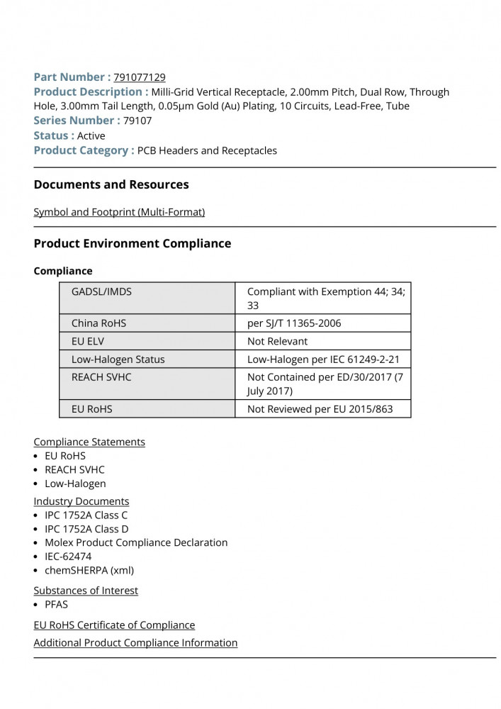 MOLEX 791077129 technical document, page 1