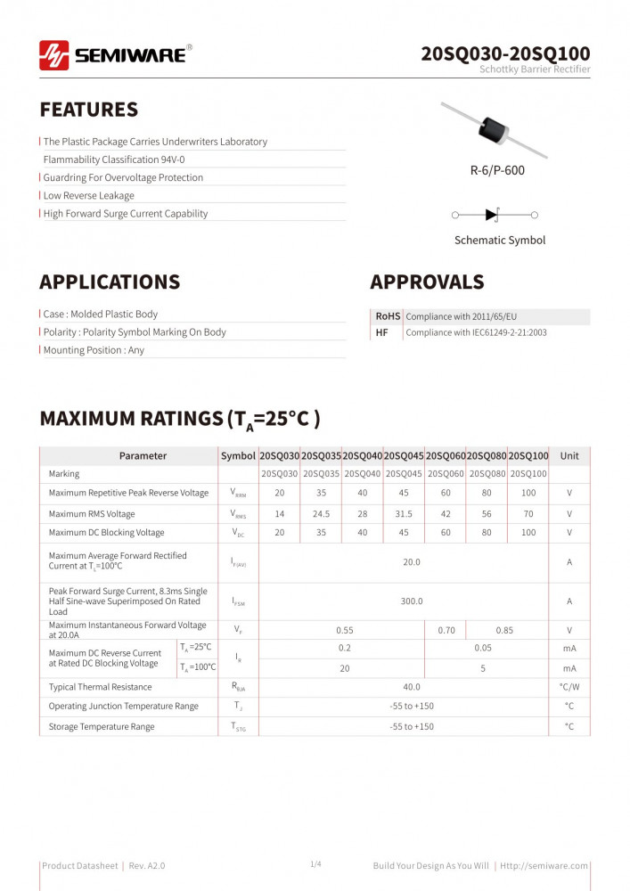 SEMIWARE 20SQ035 datasheet page 1