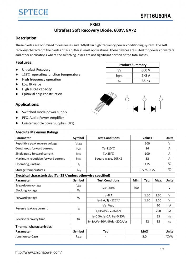 SPT16U60RA datasheet page 1