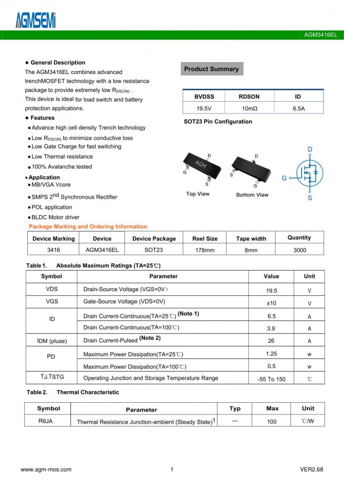 AGM3416EL datasheet page 1