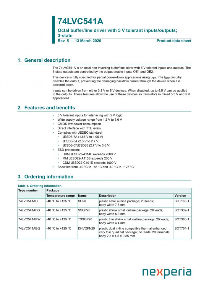 74LVC541ADB,118 datasheet page 1