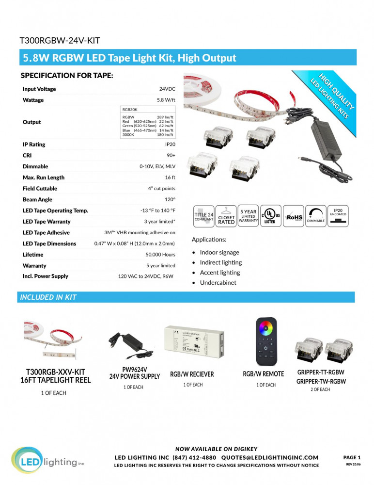 T300RGBW-24V-KIT product document, page 1