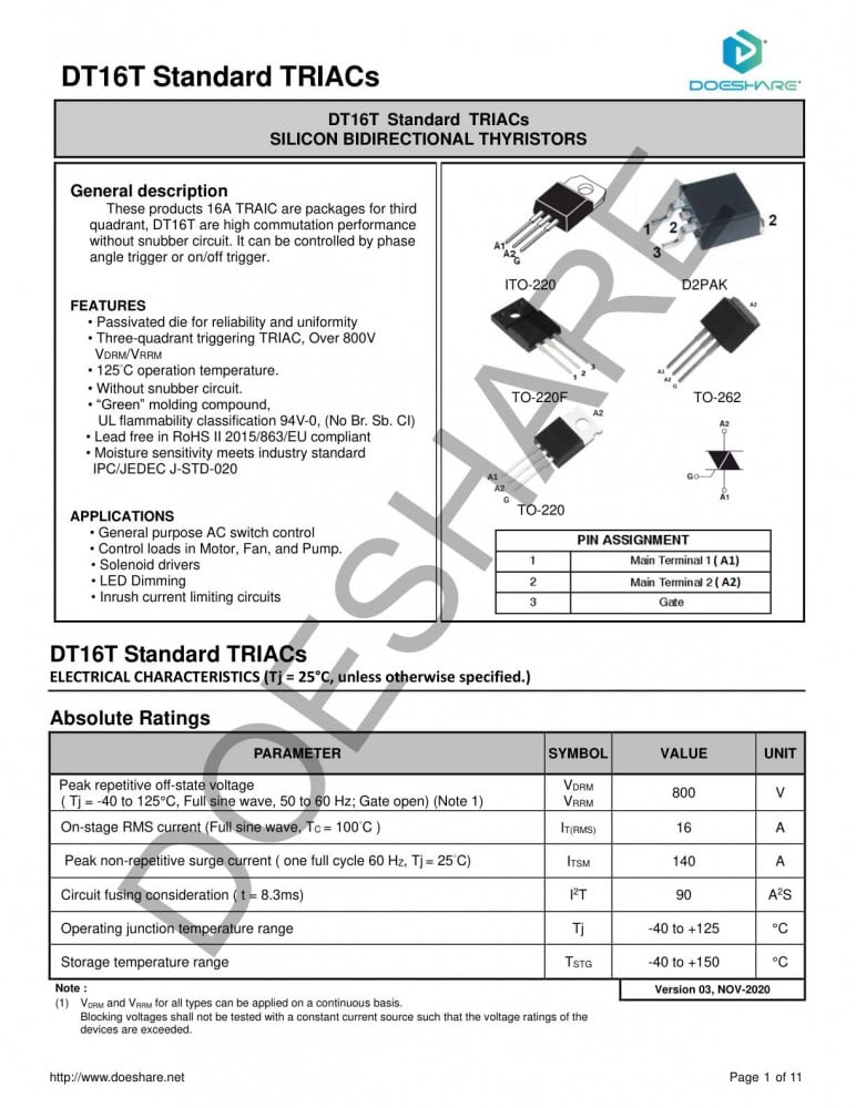 DT16T datasheet page 1