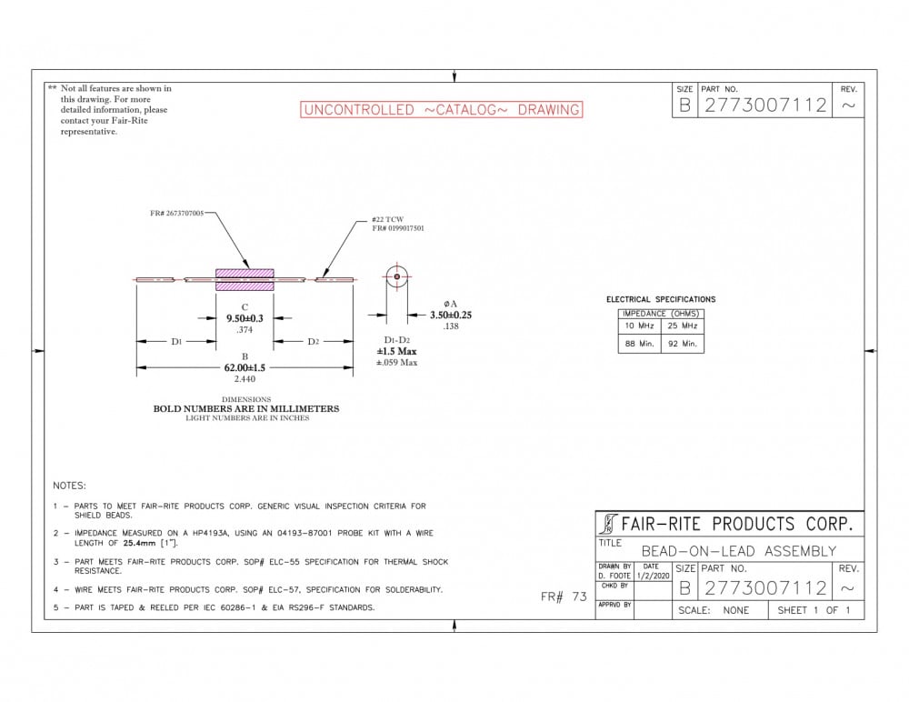 Fair-Rite 2773007112 manufacturer drawing
