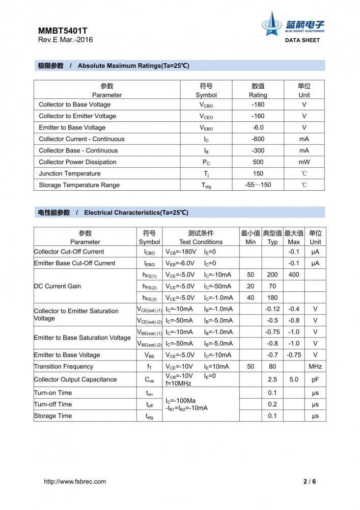 MMBT5401T datasheet page 2