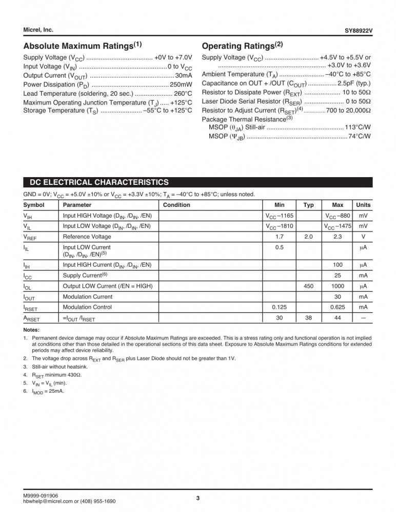 SY88922VKC-TR datasheet page 3
