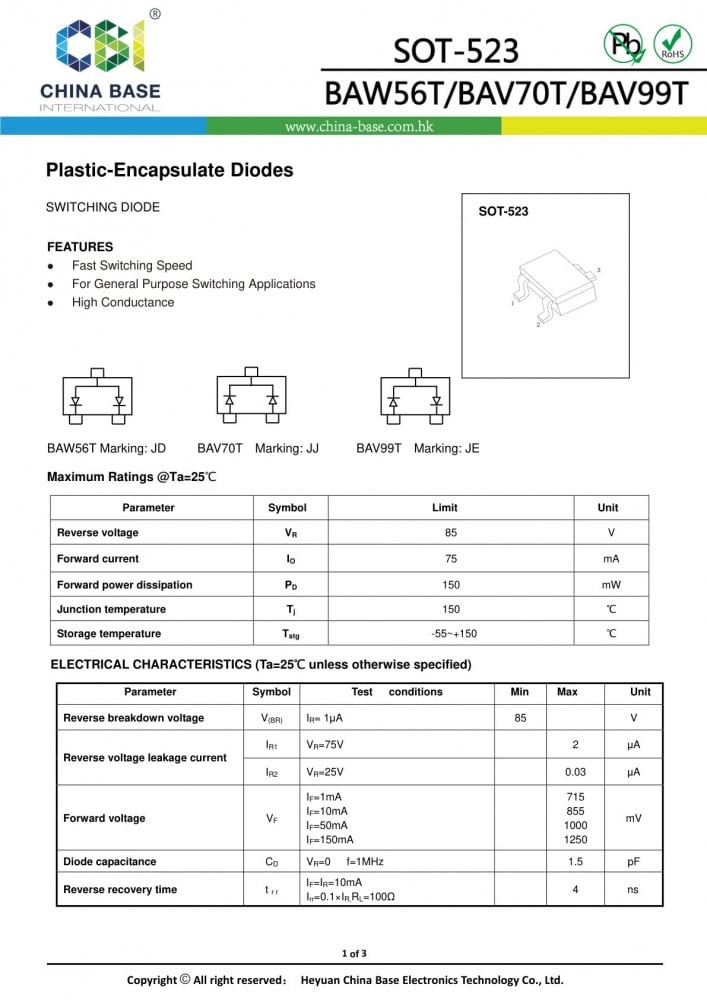 CBI BAV99T datasheet page 1