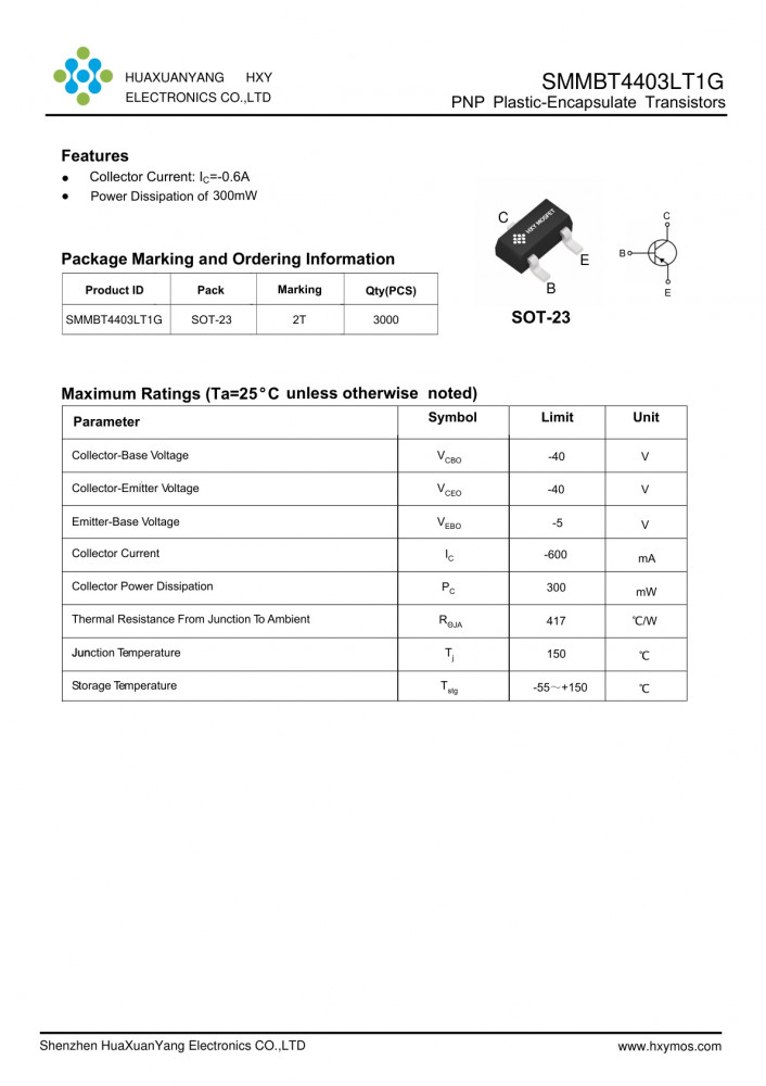 SMMBT4403LT1G-HXY datasheet page 1