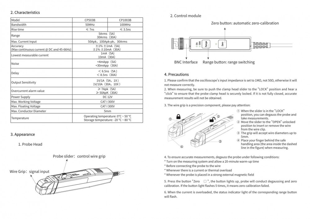 Micsig CP1003B technical document page 2