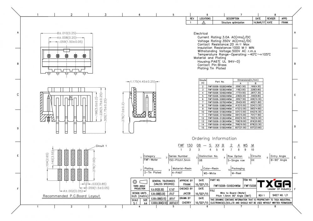 TXGA FWF15008-S10B24W5M technical document preview