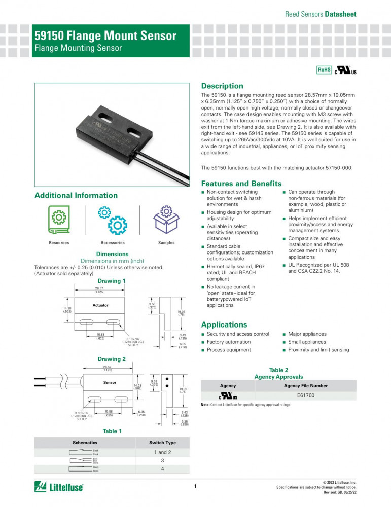 Littelfuse 59150-030 technical drawing page 1