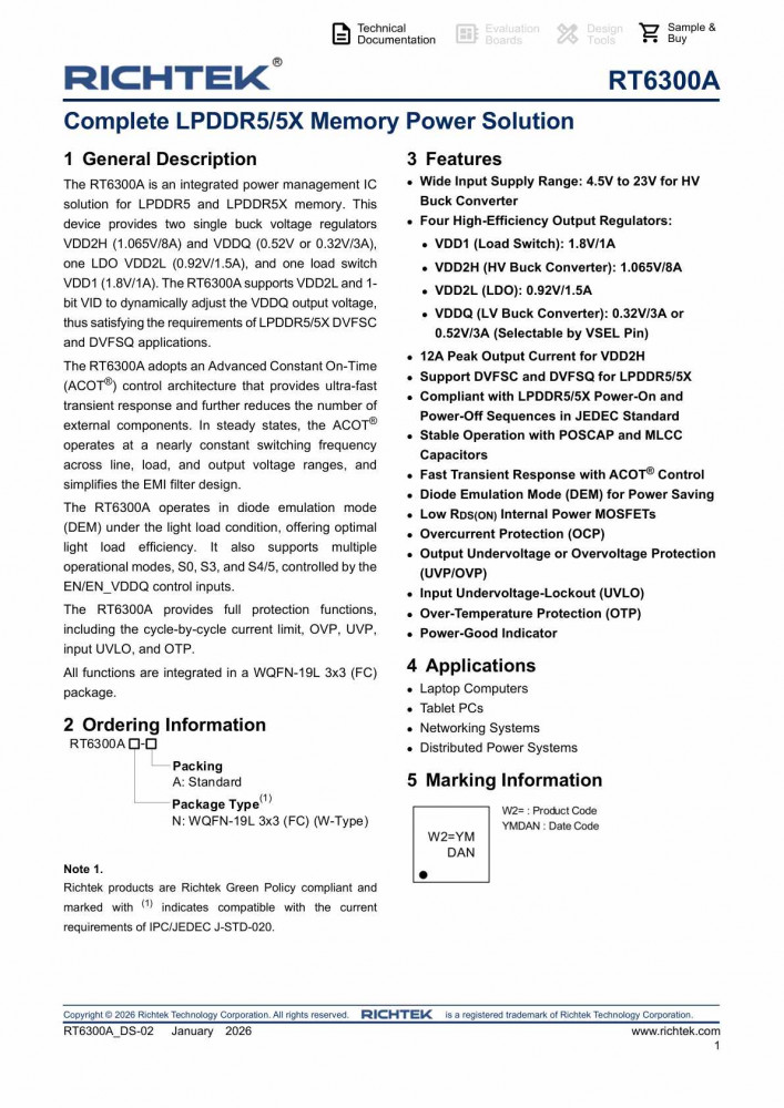 RT6300A datasheet page 1