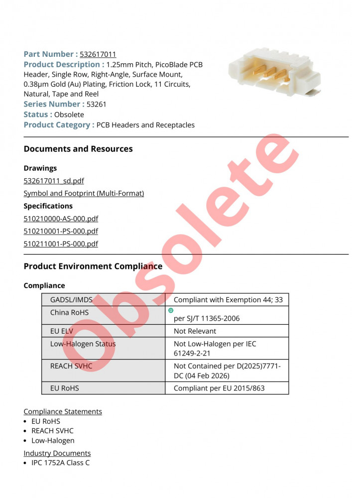 MOLEX 532617011 technical document image, page 1