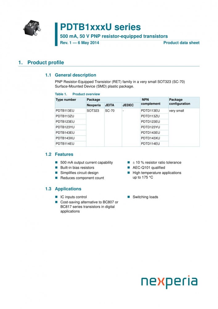PDTB143EUF datasheet page 1