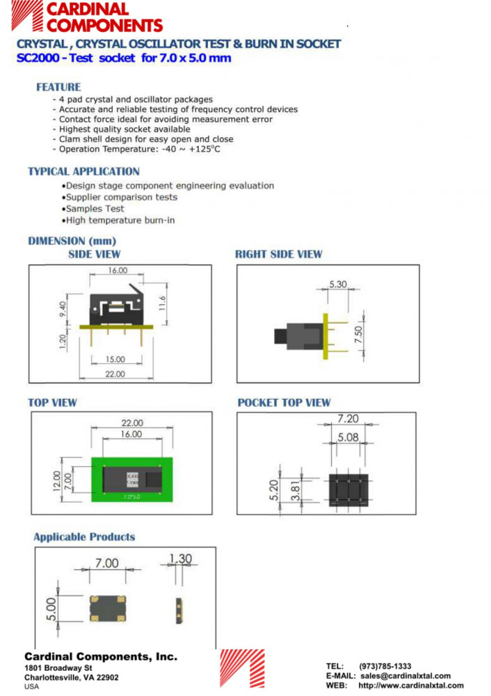 SC2000 test socket technical drawing