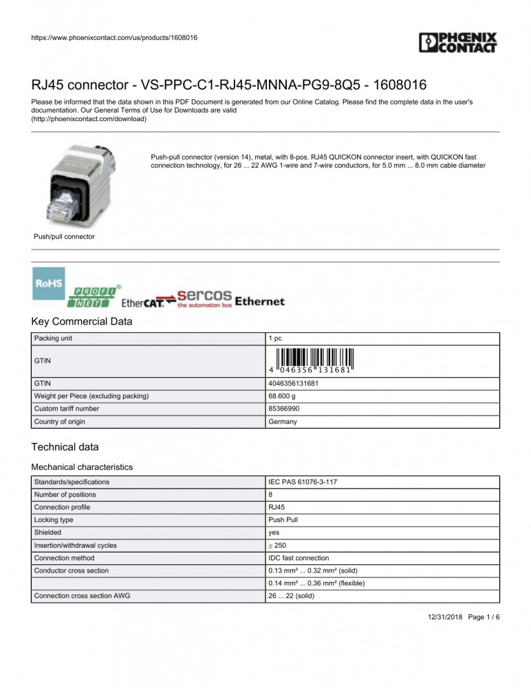 Phoenix Contact 1608016 datasheet page 1