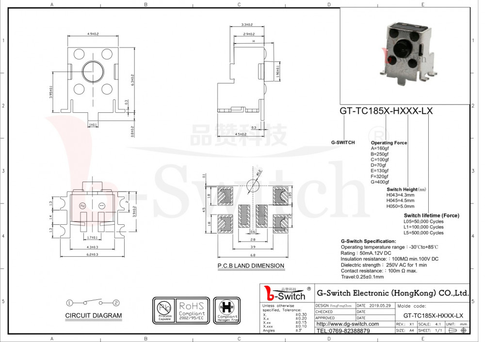 G-Switch GT-TC185B-H038-L1 technical drawing
