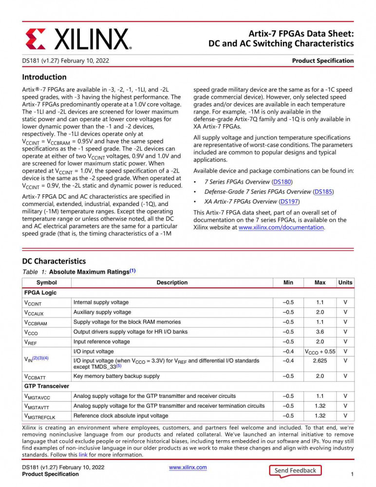 XC7A15T technical document page 1