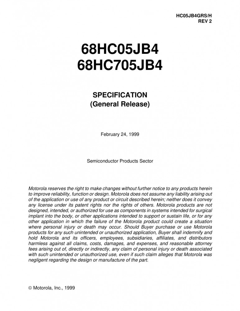 MC68HC705JB4DW datasheet page 1