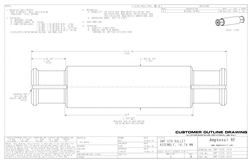 Amphenol SMP-FS2A-1674 customer outline drawing