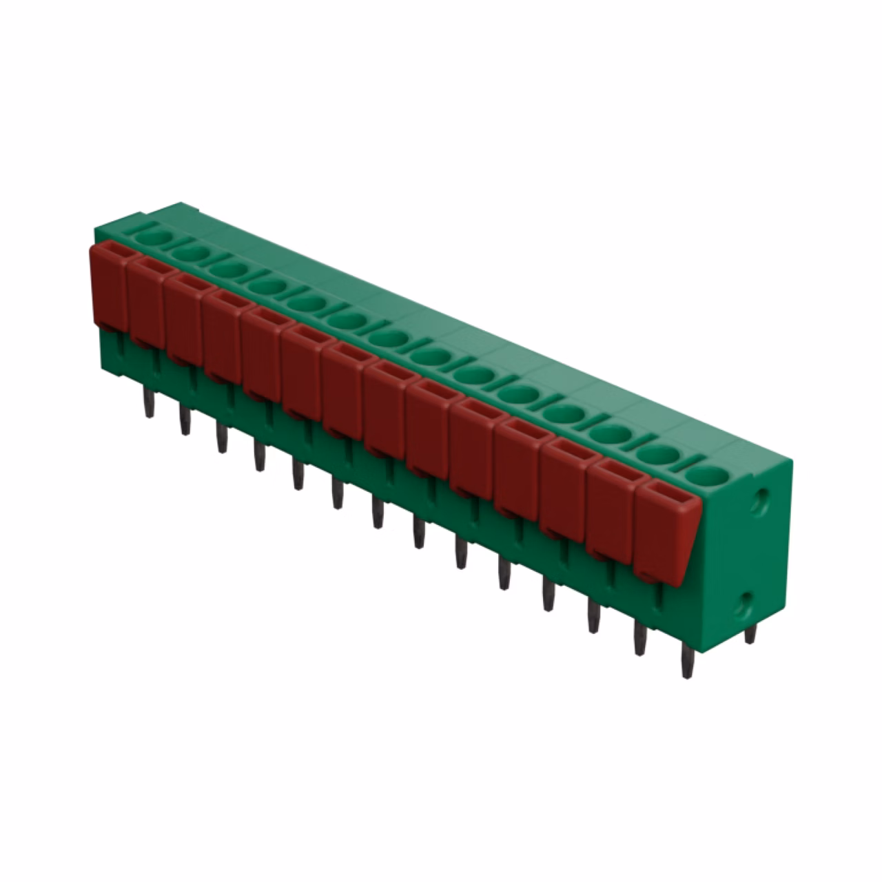 5.00mm Pitch, Eurostyle Fixed-Mount Push-Button Terminal Block, Vertical, 10A, 22-14 AWG, Green, 14 Circuits for sale