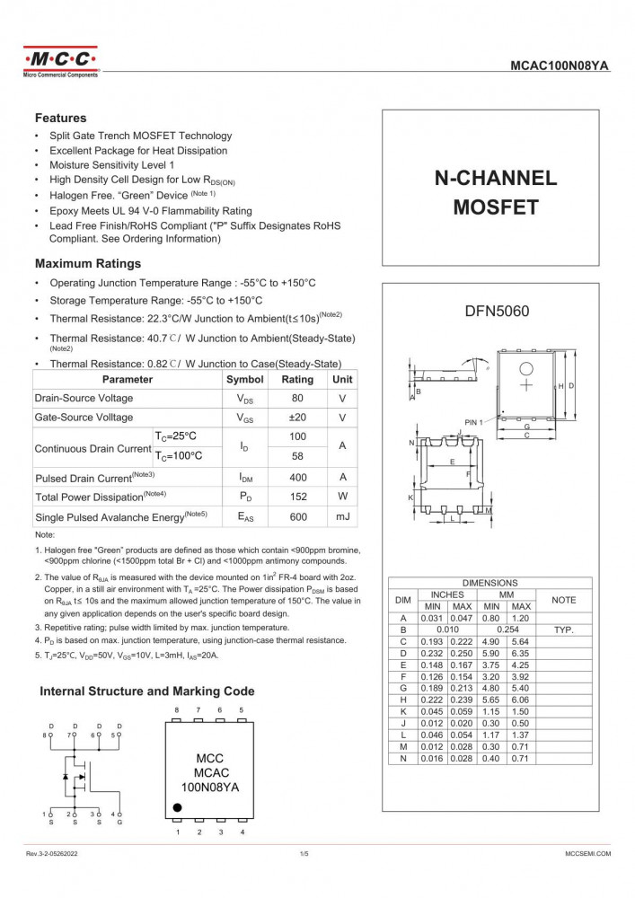 MCAC100N08YA-TP datasheet page 1