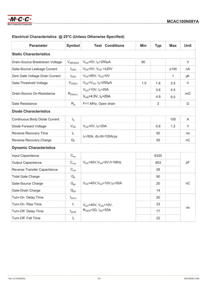 MCAC100N08YA-TP datasheet page 2