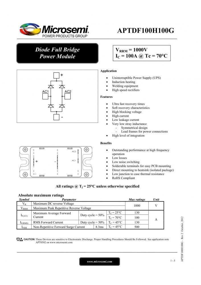 APTDF100H100G datasheet page 1
