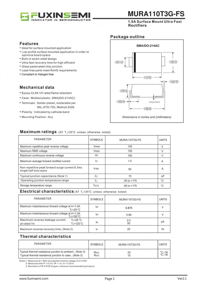 MURA110T3G-FS datasheet page 1