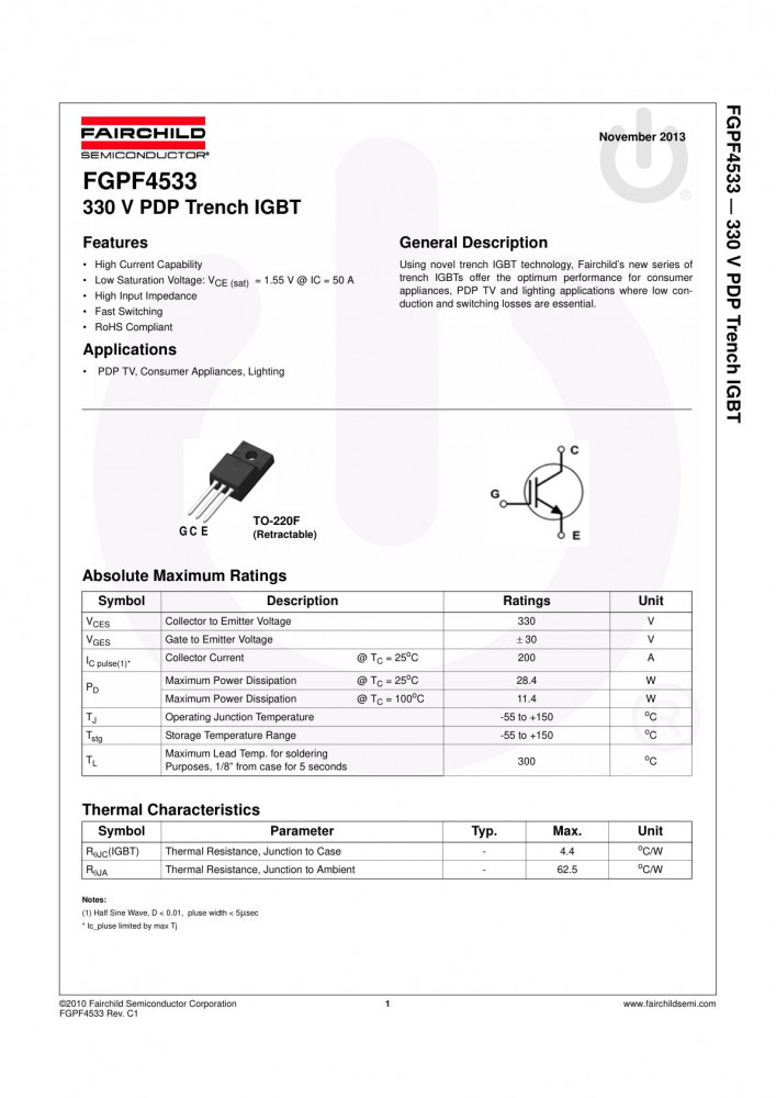 FGPF4533 datasheet page 1