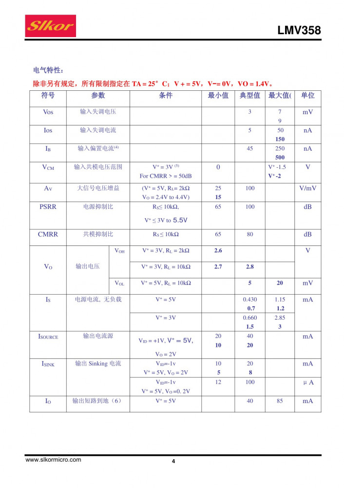 LMV358 technical document page 4