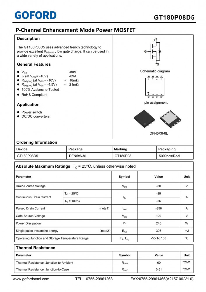 GT180P08D5 technical document page 1