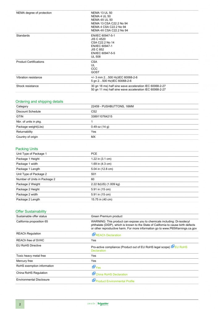 XB6DA11B technical document page 2